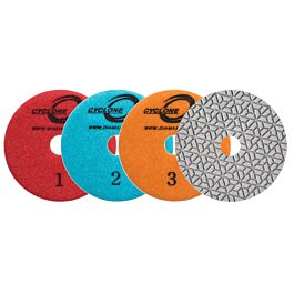 4" Cyclone Engineered Stone Polishing Pad White Back 3-Step Pads
